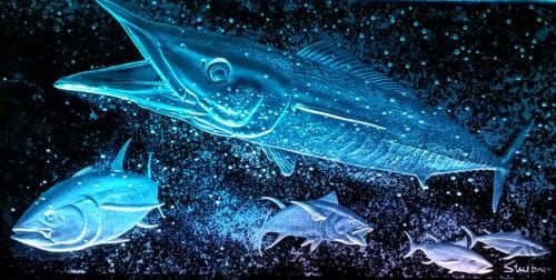 Sandcarve Etched Fish, Portrait and LED Glass by Karl Stuebner